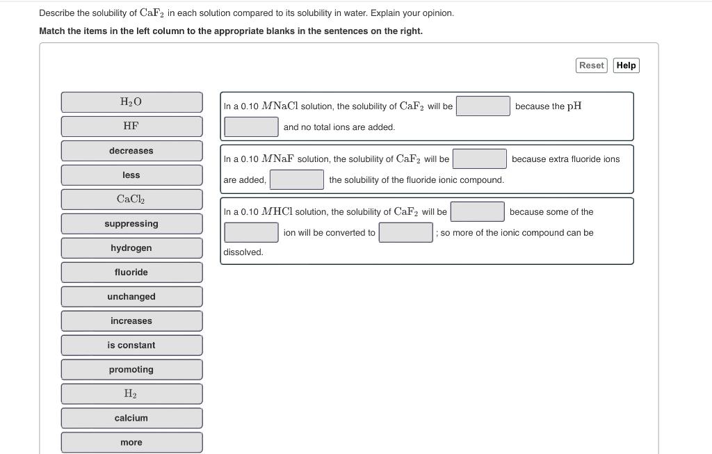 Solved Describe the solubility of CaF2 in each solution | Chegg.com
