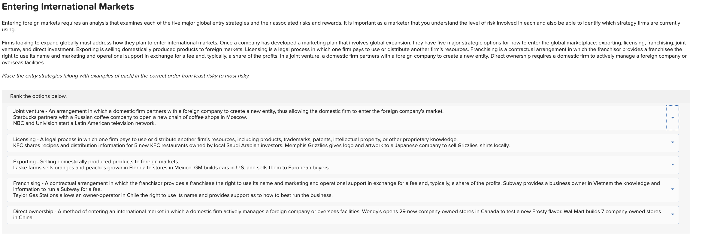 Entering International Markets Entering foreign | Chegg.com