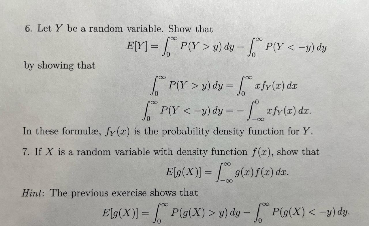 Solved 6. Let Y be a random variable. Show that | Chegg.com