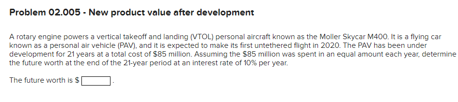 Solved Problem 02.005 - New product value after development | Chegg.com