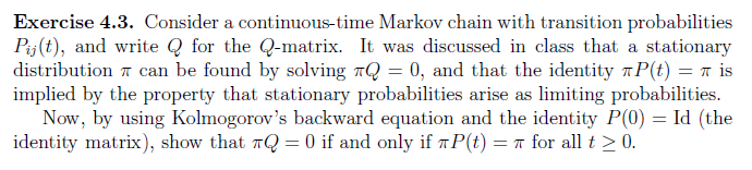Solved Exercise 4.3. Consider a continuous-time Markov chain | Chegg.com
