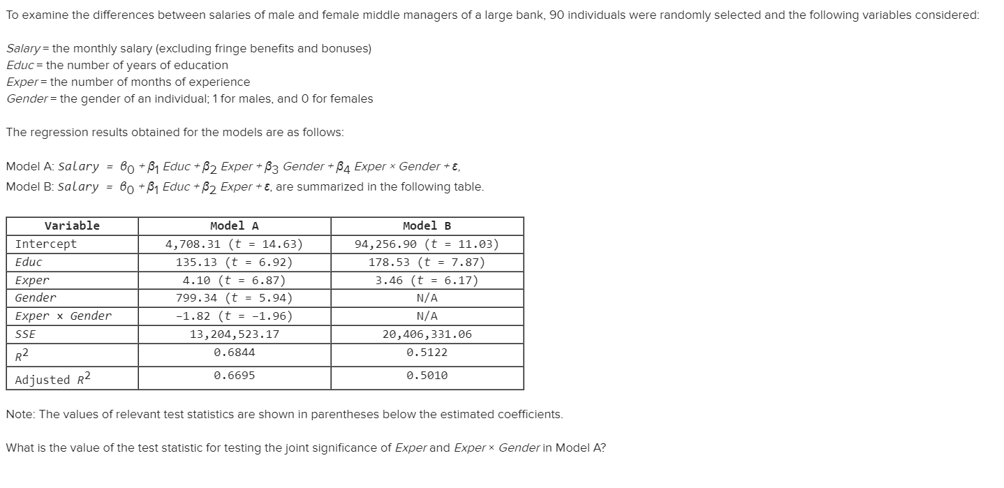Solved To examine the differences between salaries of male | Chegg.com