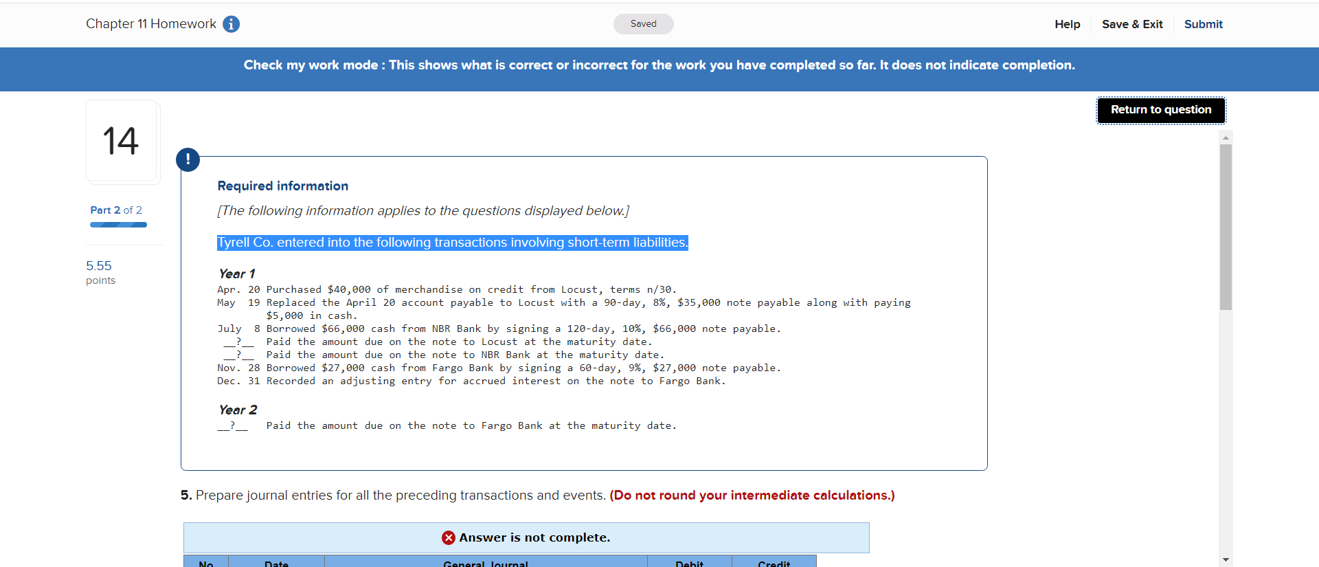 Solved Chapter 11 Homework Saved Help Save & Exit Submit | Chegg.com
