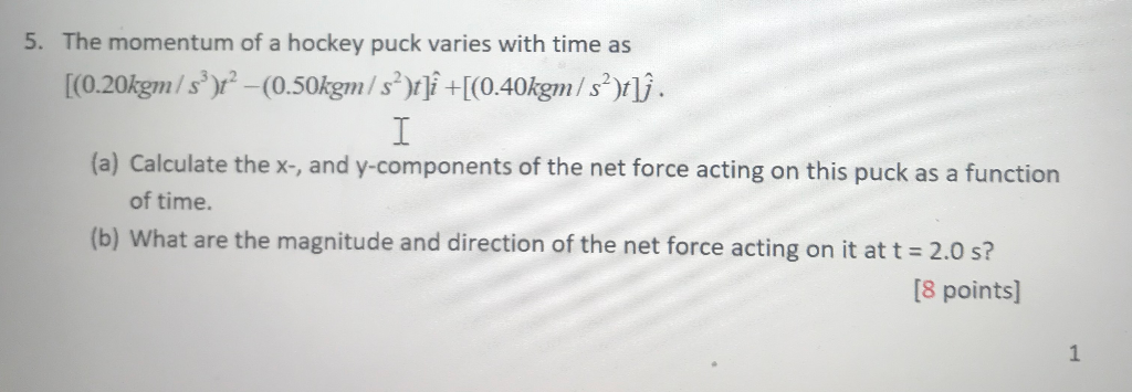 Solved 5. The momentum of a hockey puck varies with time as | Chegg.com