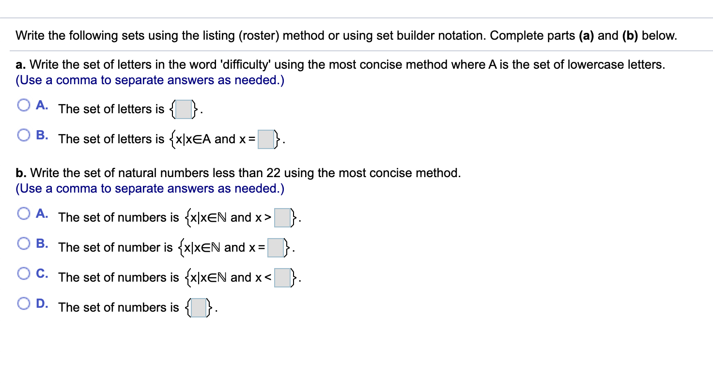 Solved Write the following sets using the listing (roster) | Chegg.com