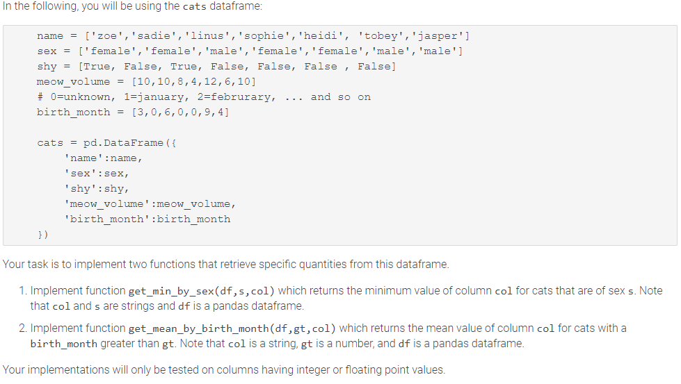 Solved In the following, you will be using the cats | Chegg.com