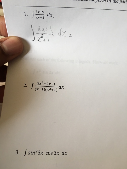 Solved integral 2x + 9/x^2 + 1 dx integral 2x + y/x^2 + 1 | Chegg.com