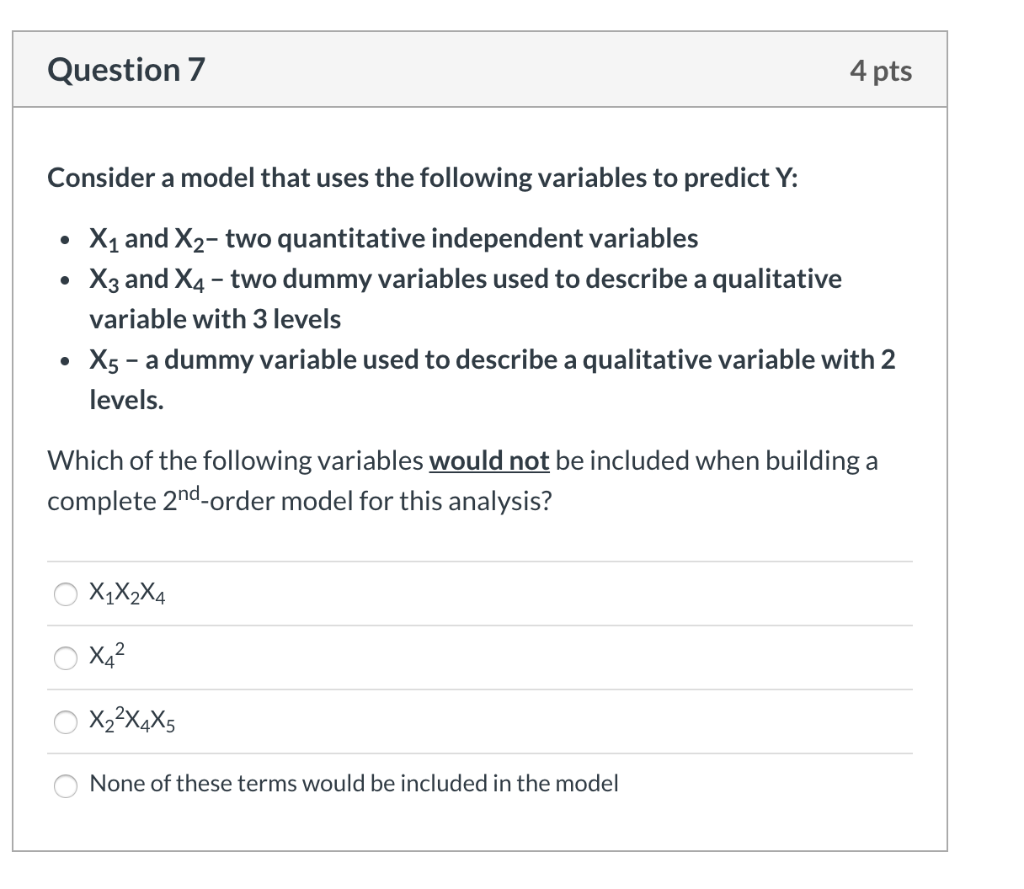 Solved Question 7 4 pts Consider a model that uses the | Chegg.com