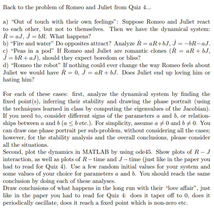 Back to the problem of Romeo and Juliet from Quiz | Chegg.com