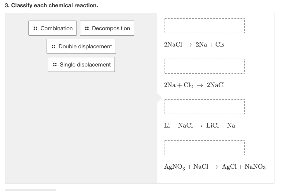 Solved 3. Classify each chemical reaction. :: Combination :: | Chegg.com
