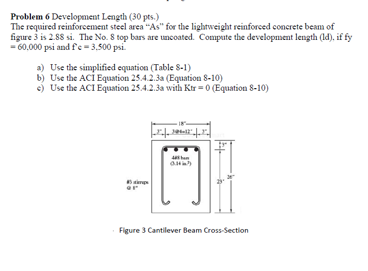 Problem 6 Development Length (30 pts.) The required | Chegg.com