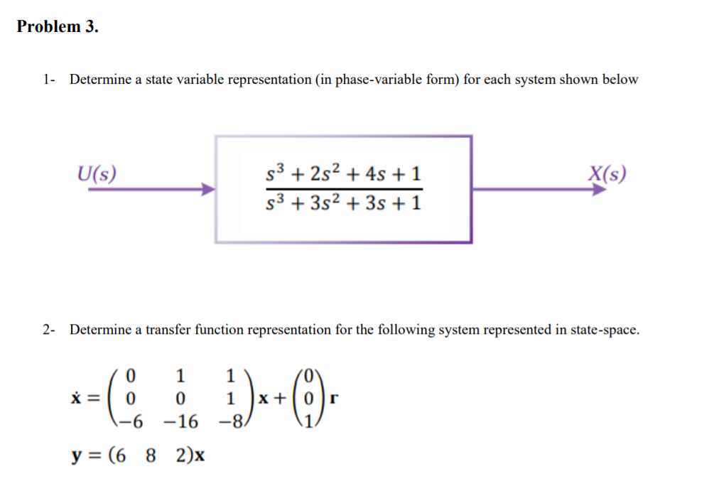 Solved Problem 3. 1. Determine a state variable | Chegg.com