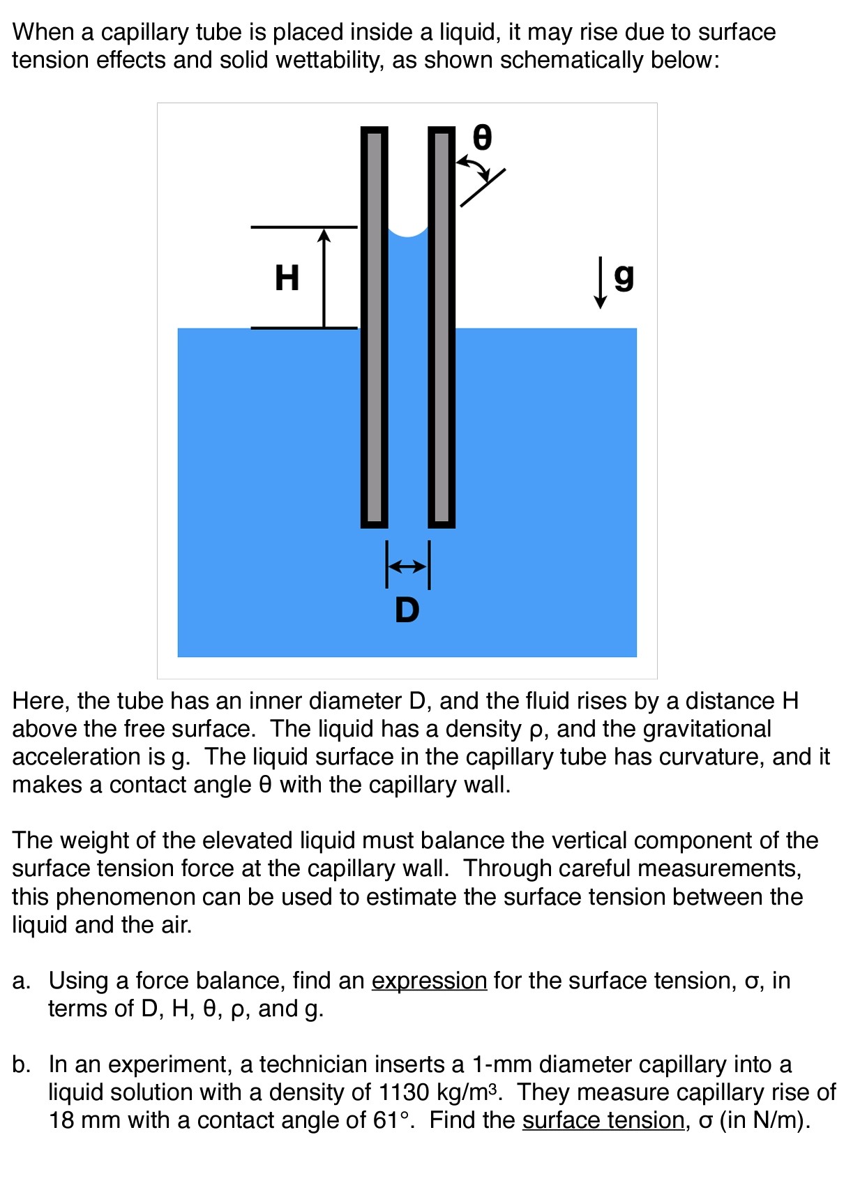 Solved When a capillary tube is placed inside a liquid, it | Chegg.com
