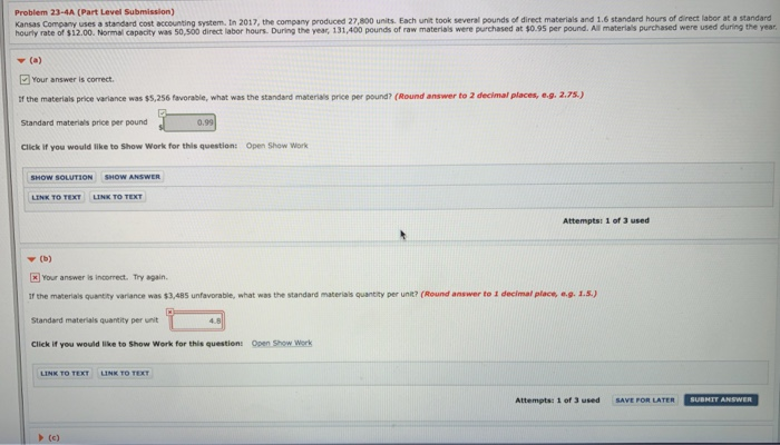 Solved Problem 23-4A (Part Level Submission) Kansas Company | Chegg.com