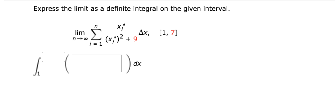 Solved Express the limit as a definite integral on the given | Chegg.com