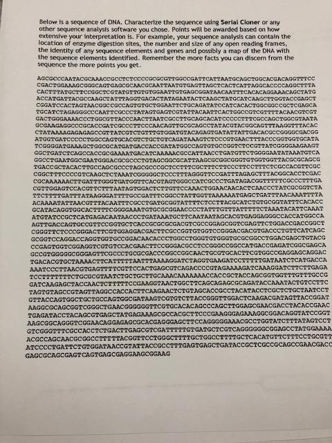 Solved Below is a sequence of DNA. Characterize the sequence | Chegg.com