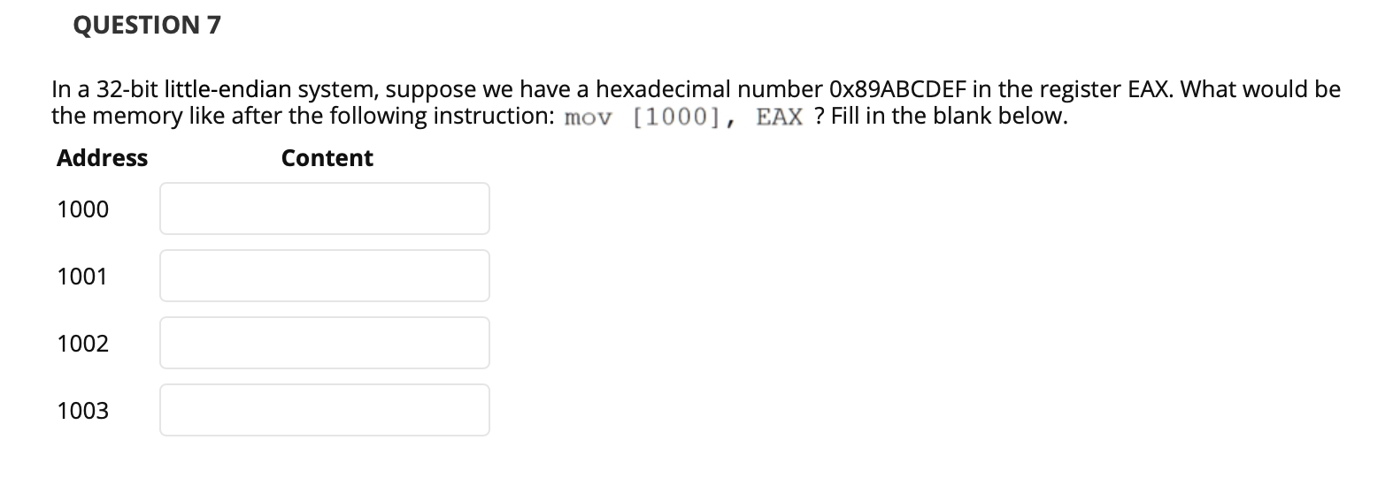 Solved In a 32-bit little-endian system, suppose we have a | Chegg.com