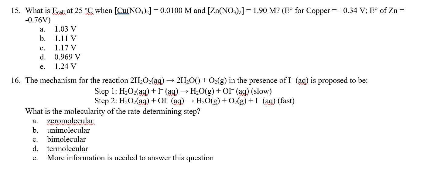 Solved 15. What is \\( \\mathrm{E}_{\\text {celh }} \\) at | Chegg.com