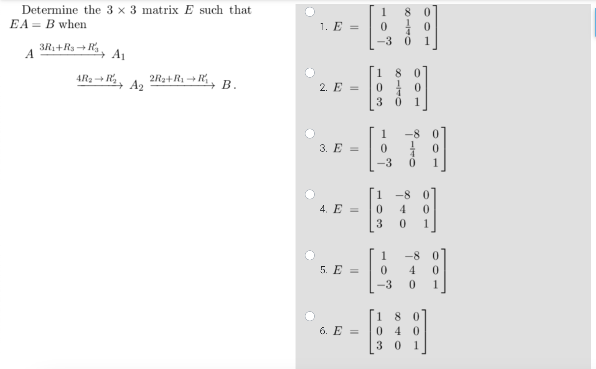Solved Determine the 3×3 matrix E such that EA=B when | Chegg.com