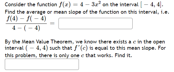 Solved Consider the function f(x)=4−3x2 on the interval | Chegg.com