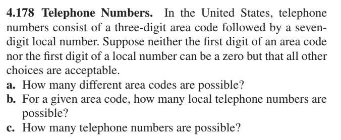 Solved 4.178 Telephone Numbers. In the United States, | Chegg.com