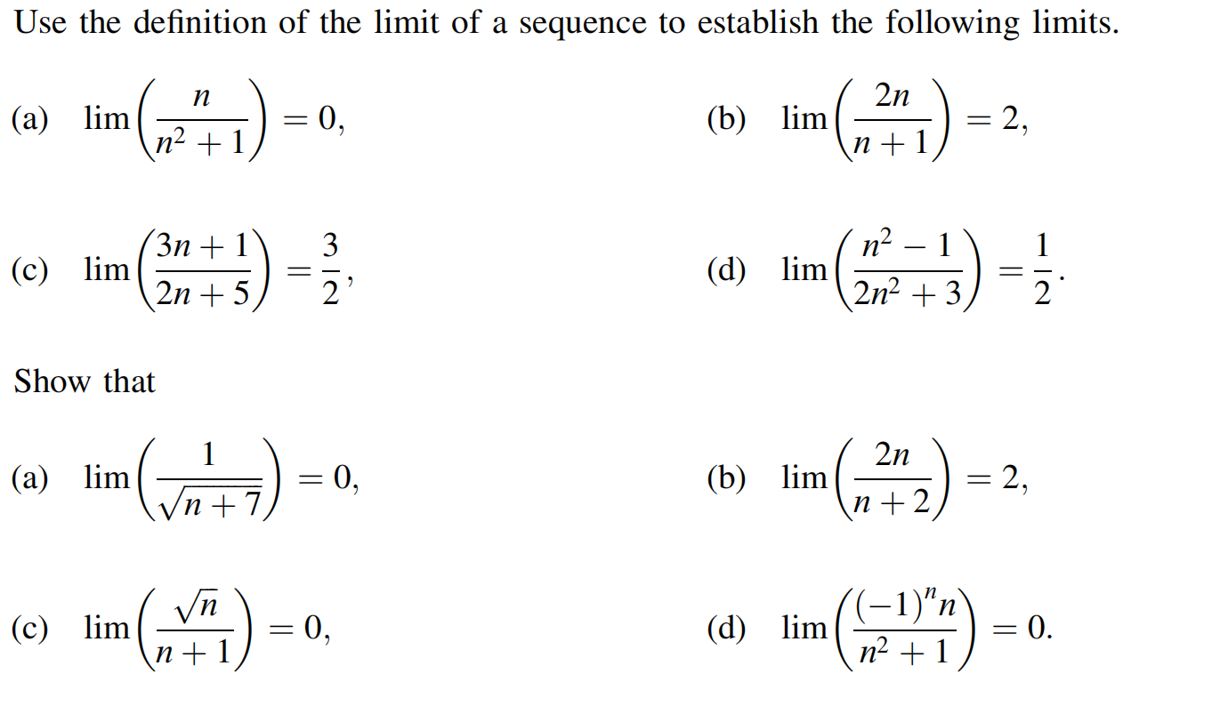 Solved Use the definition of the limit of a sequence to | Chegg.com