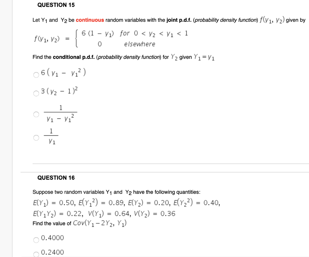 Solved Question 15 Let Y1 And Y2 Be Continuous Random 9850