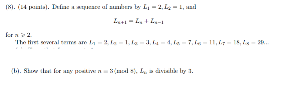 (8). (14 ﻿points). ﻿Define a sequence of numbers by | Chegg.com
