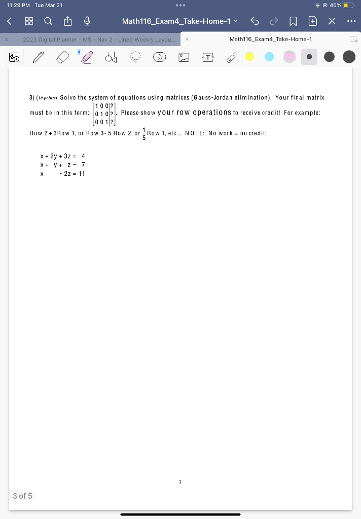 Solved 3) (le points) Solve the system of equations using | Chegg.com