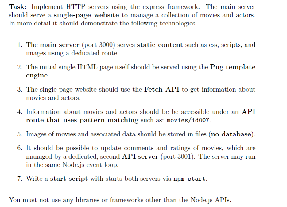 Solved Task: Implement HTTP servers using the express | Chegg.com