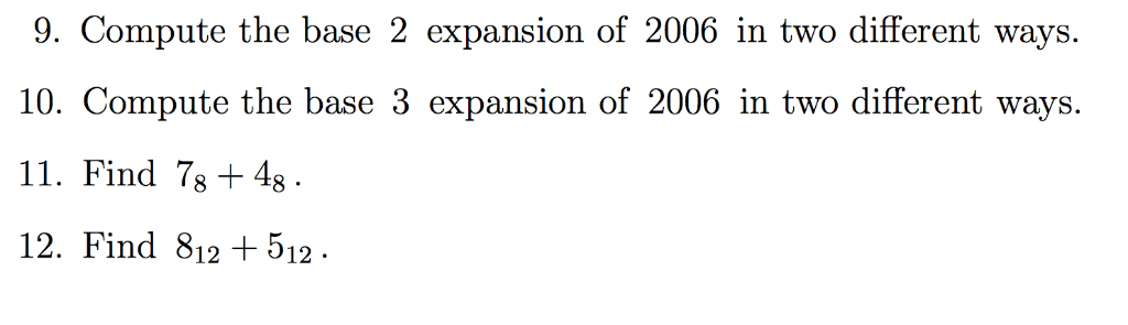 Solved 9. Compute the base 2 expansion of 2006 in two | Chegg.com