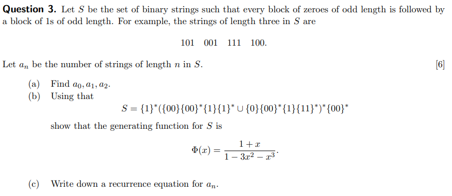 Solved Question 3. Let S be the set of binary strings such | Chegg.com