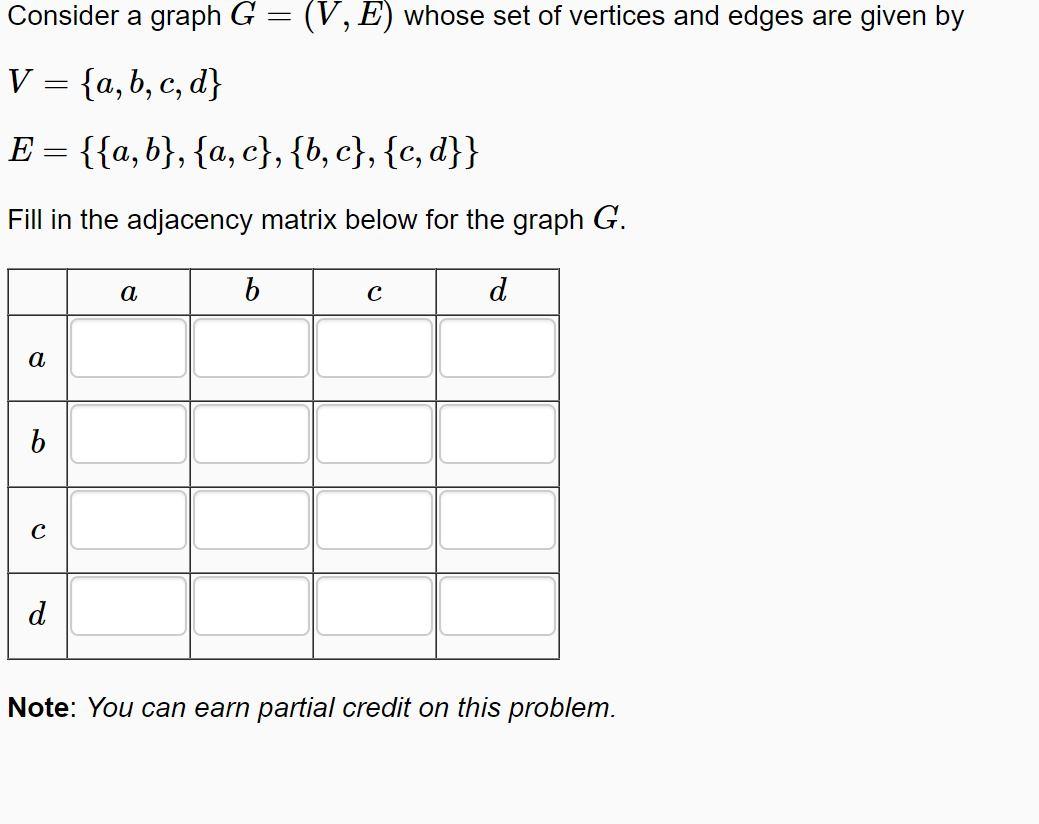 Solved = 2 Consider a graph G = (V, E) whose set of vertices | Chegg.com