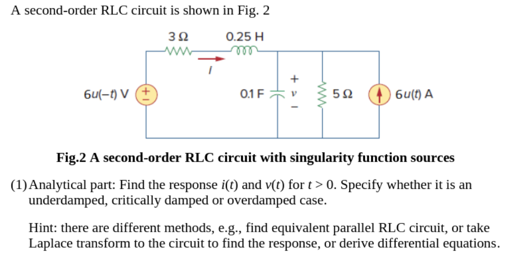 Solved A second-order RLC circuit is shown in Fig. 2 0.25 H | Chegg.com