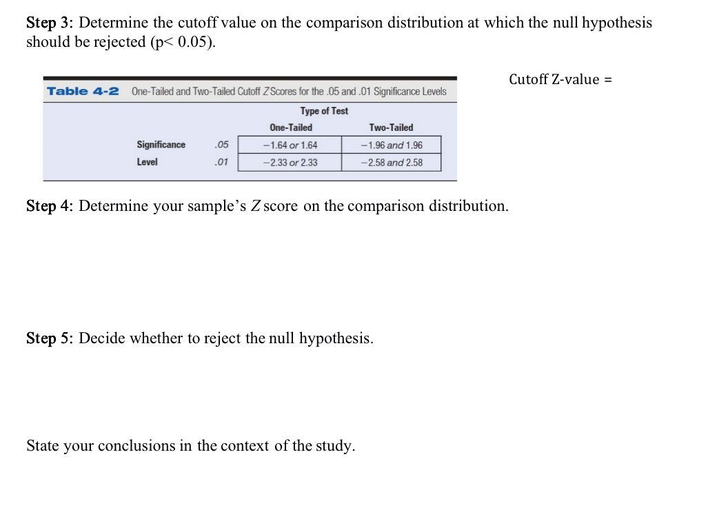 Step 3: Determine the cutoff value on the comparison | Chegg.com