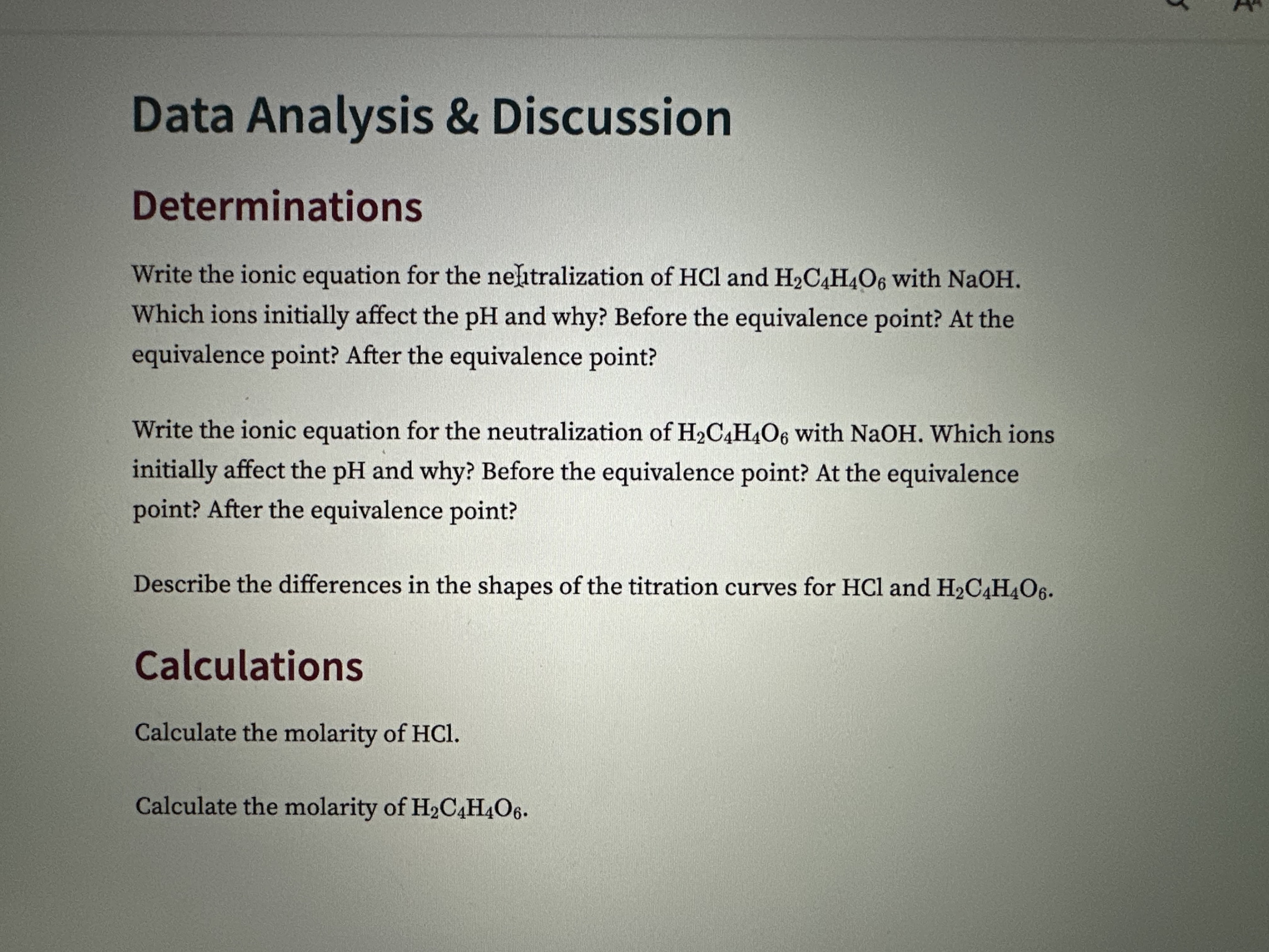 Solved Data Analysis \& Discussion Determinations Write the | Chegg.com