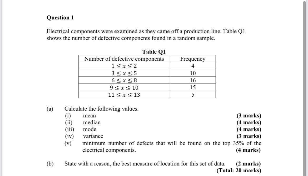 Solved Question 1 Electrical components were examined as | Chegg.com