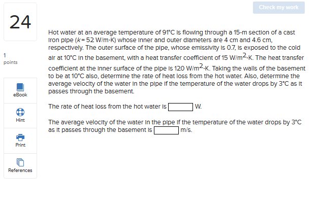 Solved Hot water at an average temperature of 91∘C is | Chegg.com