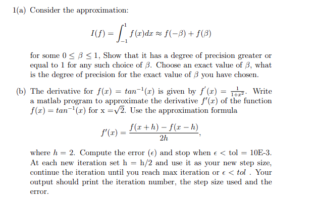 Solved 1(a) Consider the approximation: | Chegg.com
