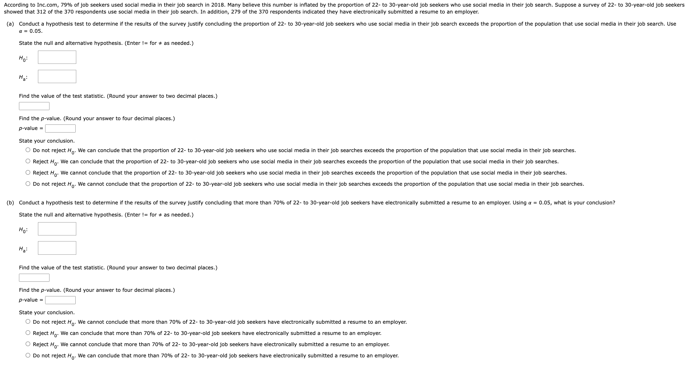 Solved \\( \\alpha=0.05 \\). State the null and alternative | Chegg.com
