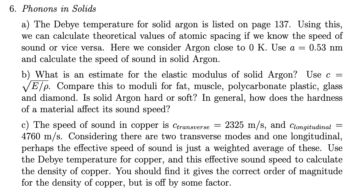 Solved a) The Debye temperature for solid argon is listed on | Chegg.com