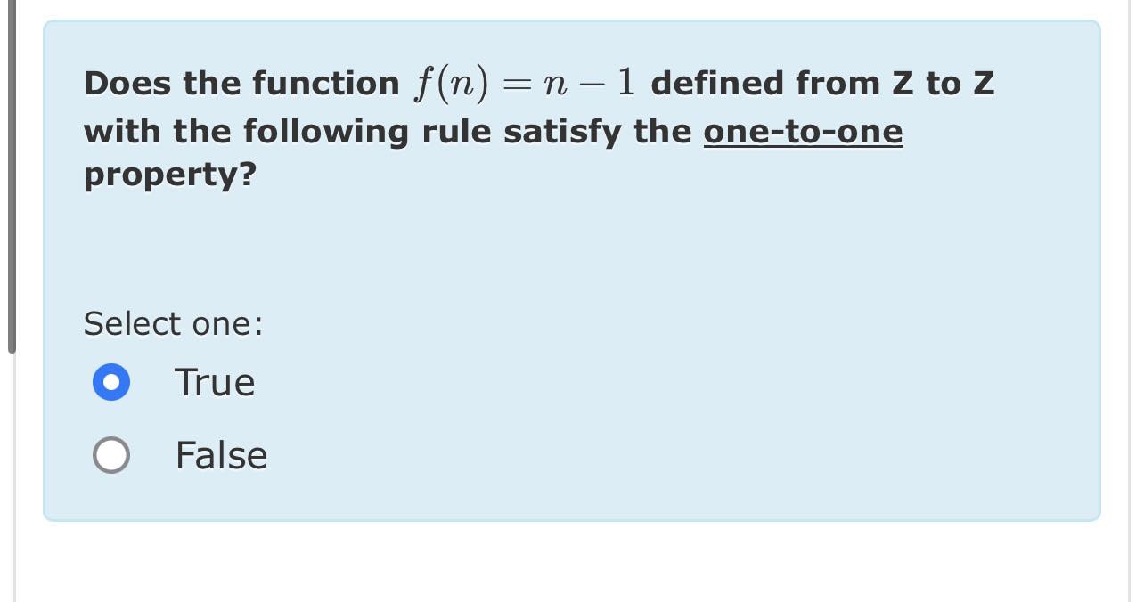 Solved Does the function f(n)=n-1 ﻿defined from Z ﻿to Zwith | Chegg.com