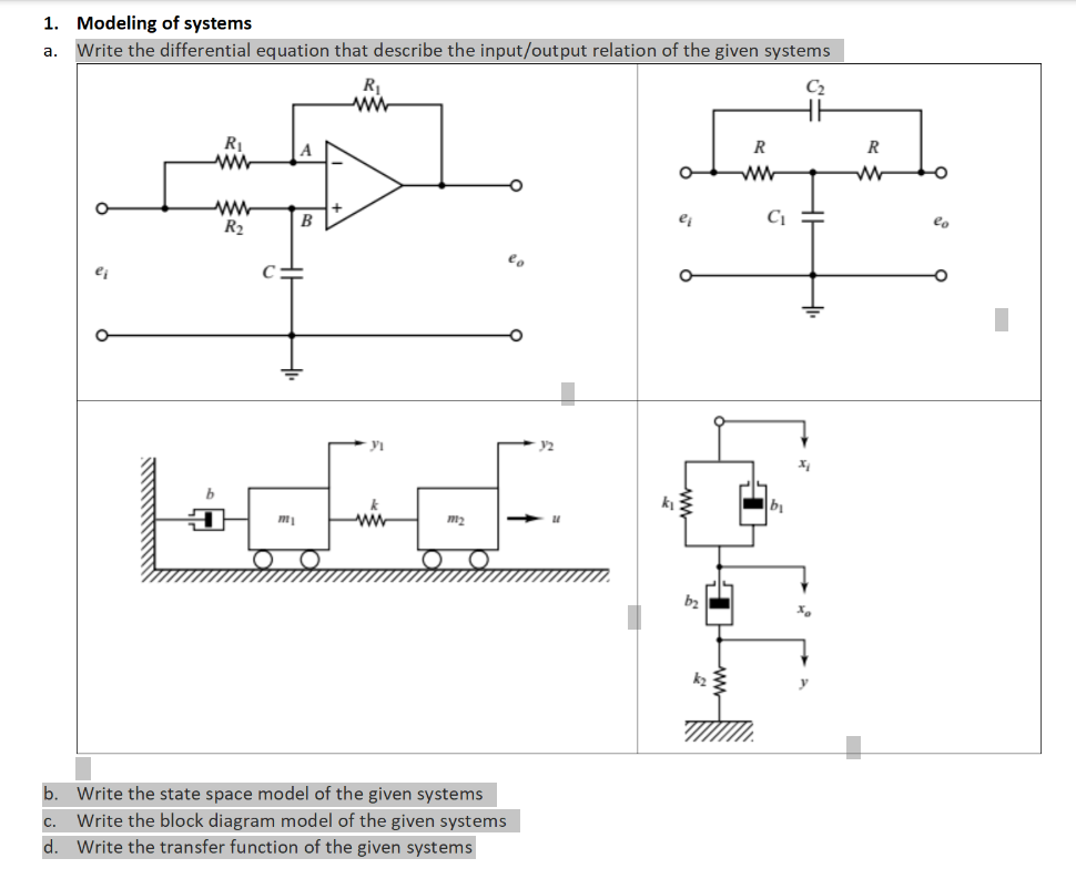 Solved 1. a. b. c. d. virite the transter tunction or the | Chegg.com