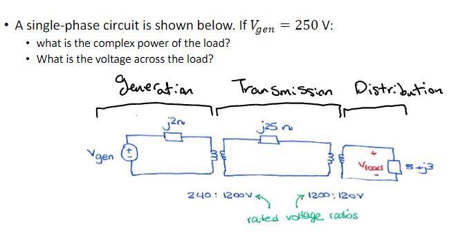 Solved - A single-phase circuit is shown below. If Vgen =250 | Chegg.com