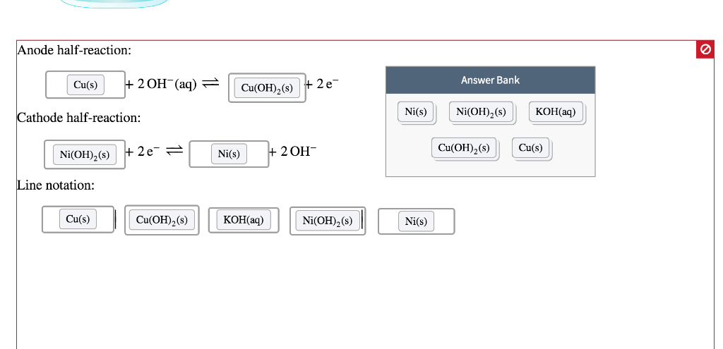 Solved Anode half-reaction: 0 Answer Bank Cu(s) 20H-(aq)→ | | Chegg.com
