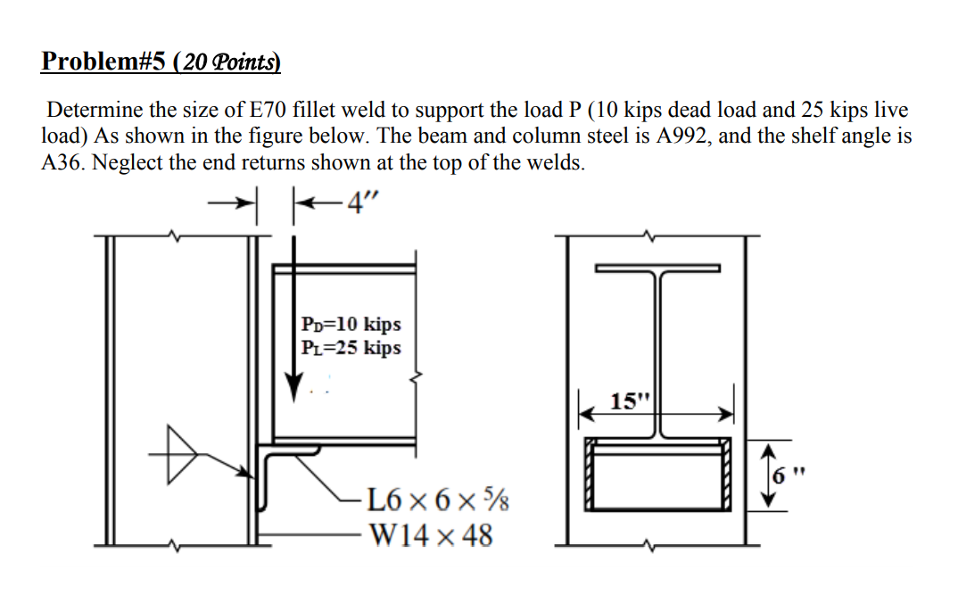 Solved Determine the size of E70 fillet weld to support the | Chegg.com