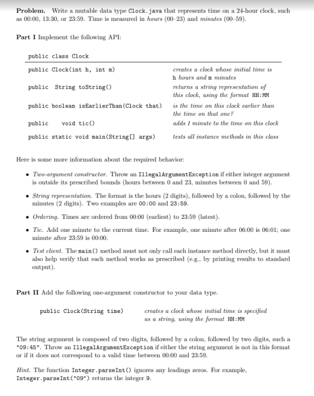 Solved Problem Write A Mutable Data Type Clock Java That 