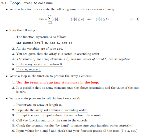 Solved 2.1 Loops: break & continue • Write a function to | Chegg.com