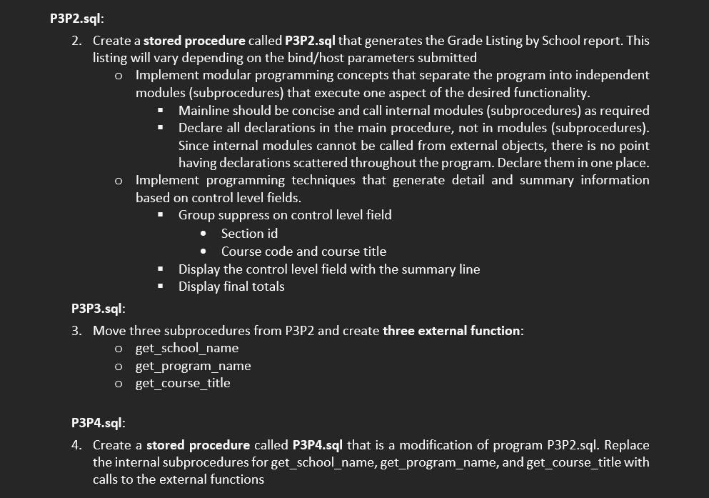 Solved This project is broken up into five phases. P3P1.sql: | Chegg.com
