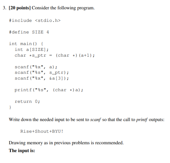 Solved 3. [20 points] Consider the following program. | Chegg.com